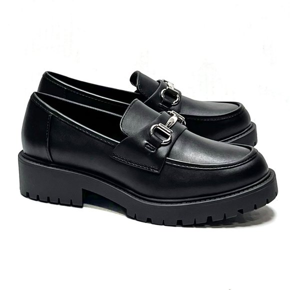 Shoes | New Black Silver Chain Platform Slip On Chunky Heel Penny ...